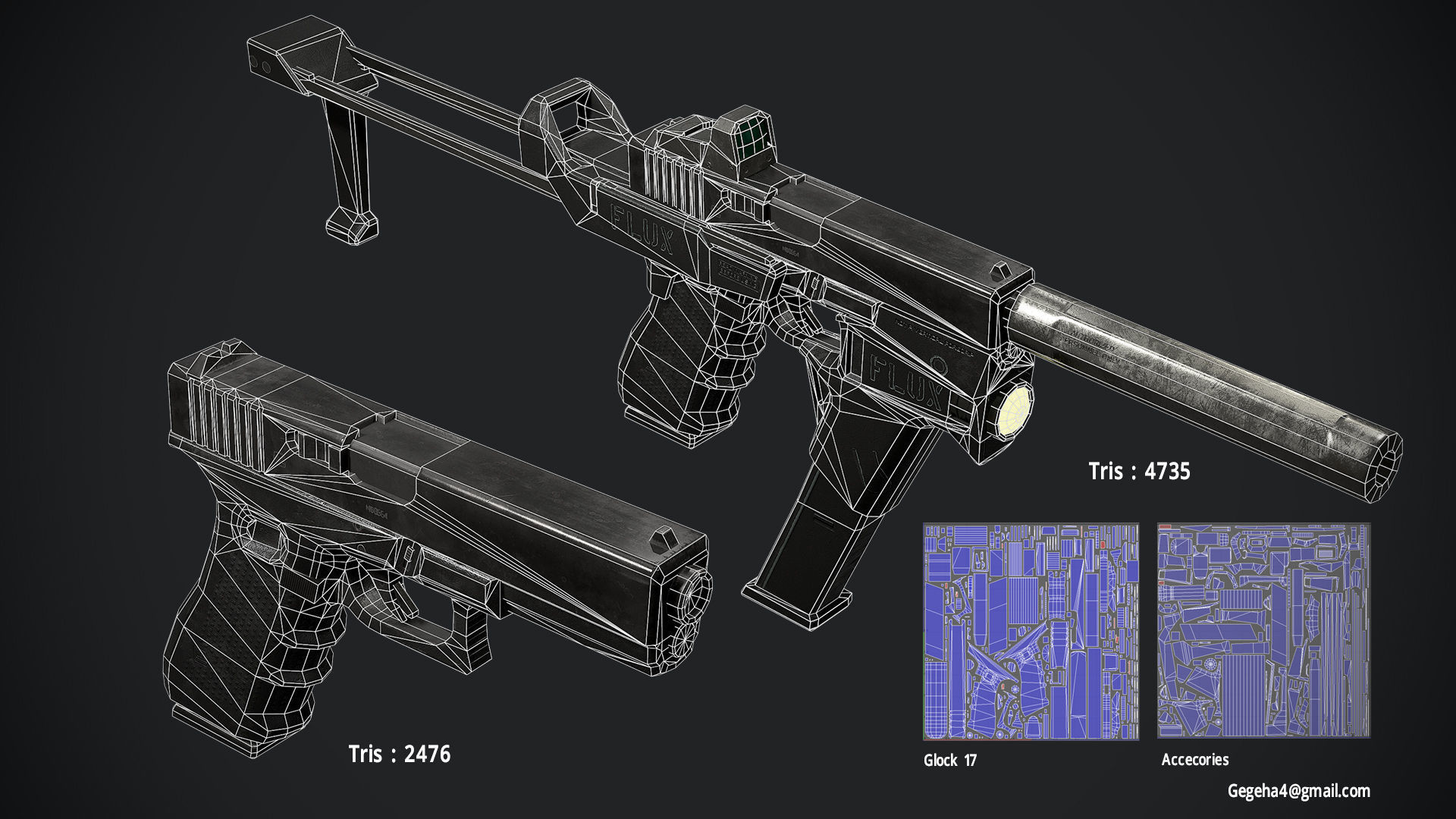 3D model glock 17 With Flux Defence FlashMag VR / AR / low-poly | CGTrader