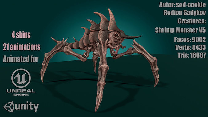3D model Shrimp Monster V5 VR / AR / low-poly rigged animated | CGTrader