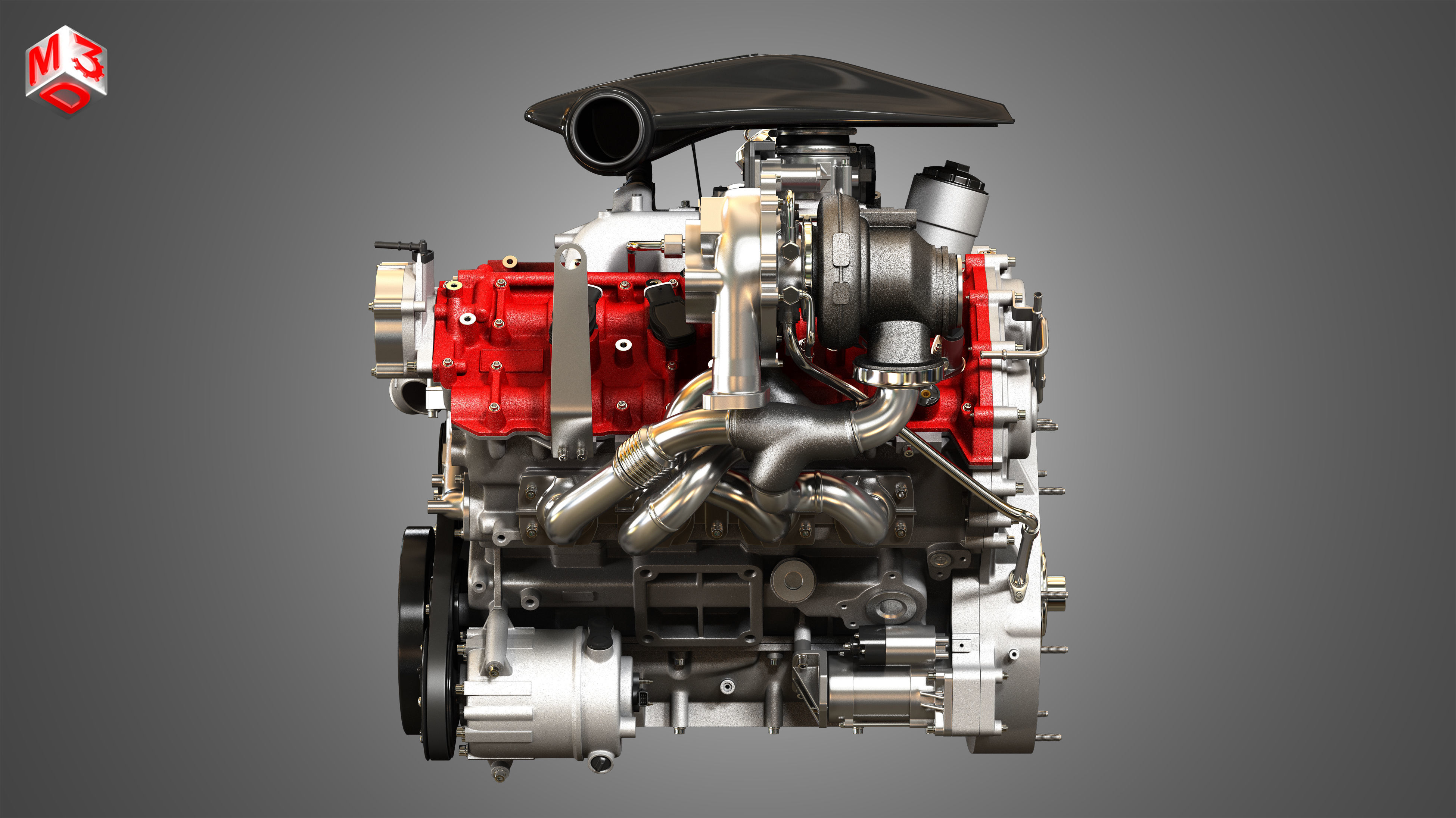 488 Pista Engine - V8 Twin Turbo Engine 3D model | CGTrader