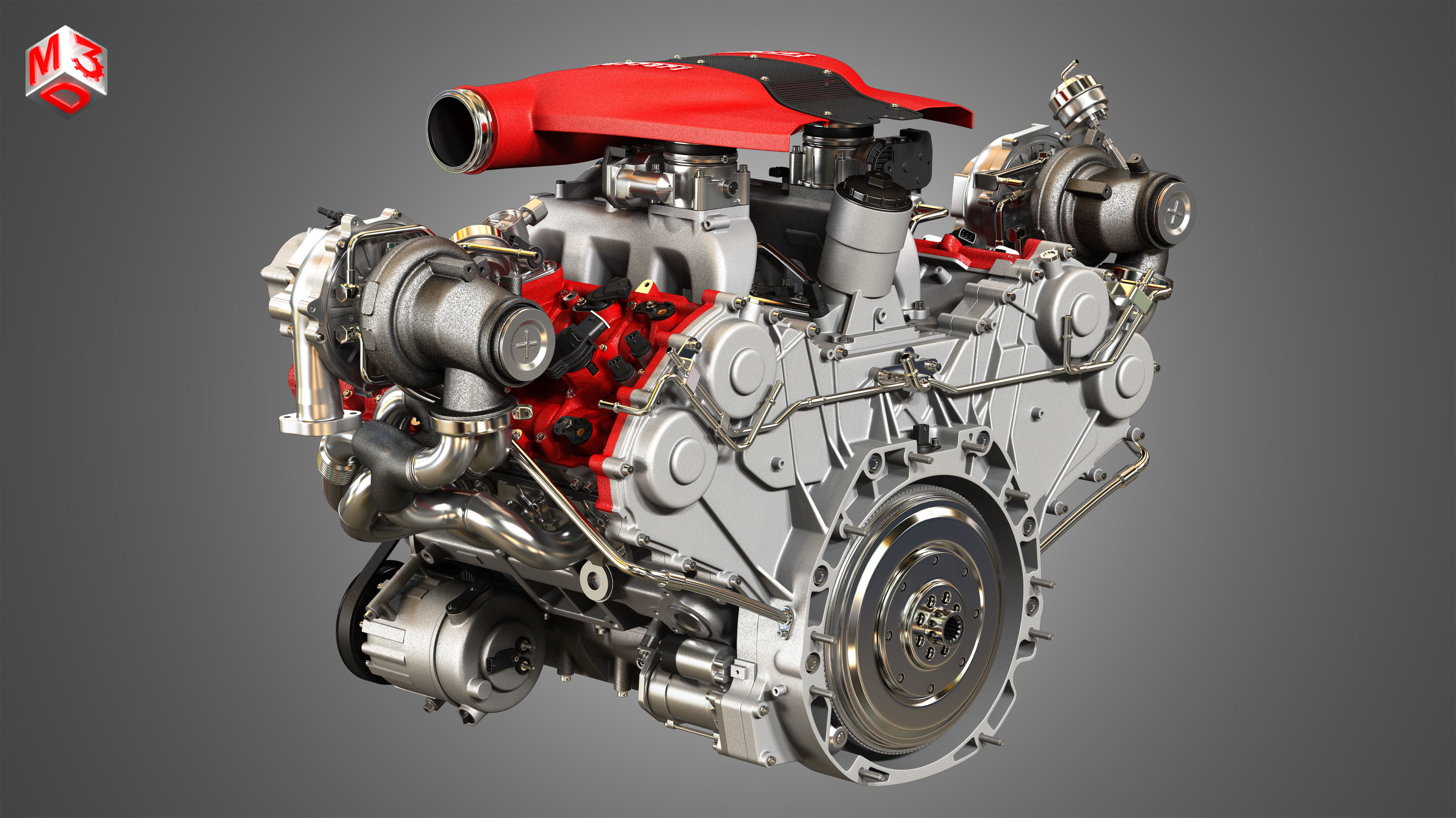 F8 Tributo Engine - V8 Twin Turbo Engine 3D model | CGTrader