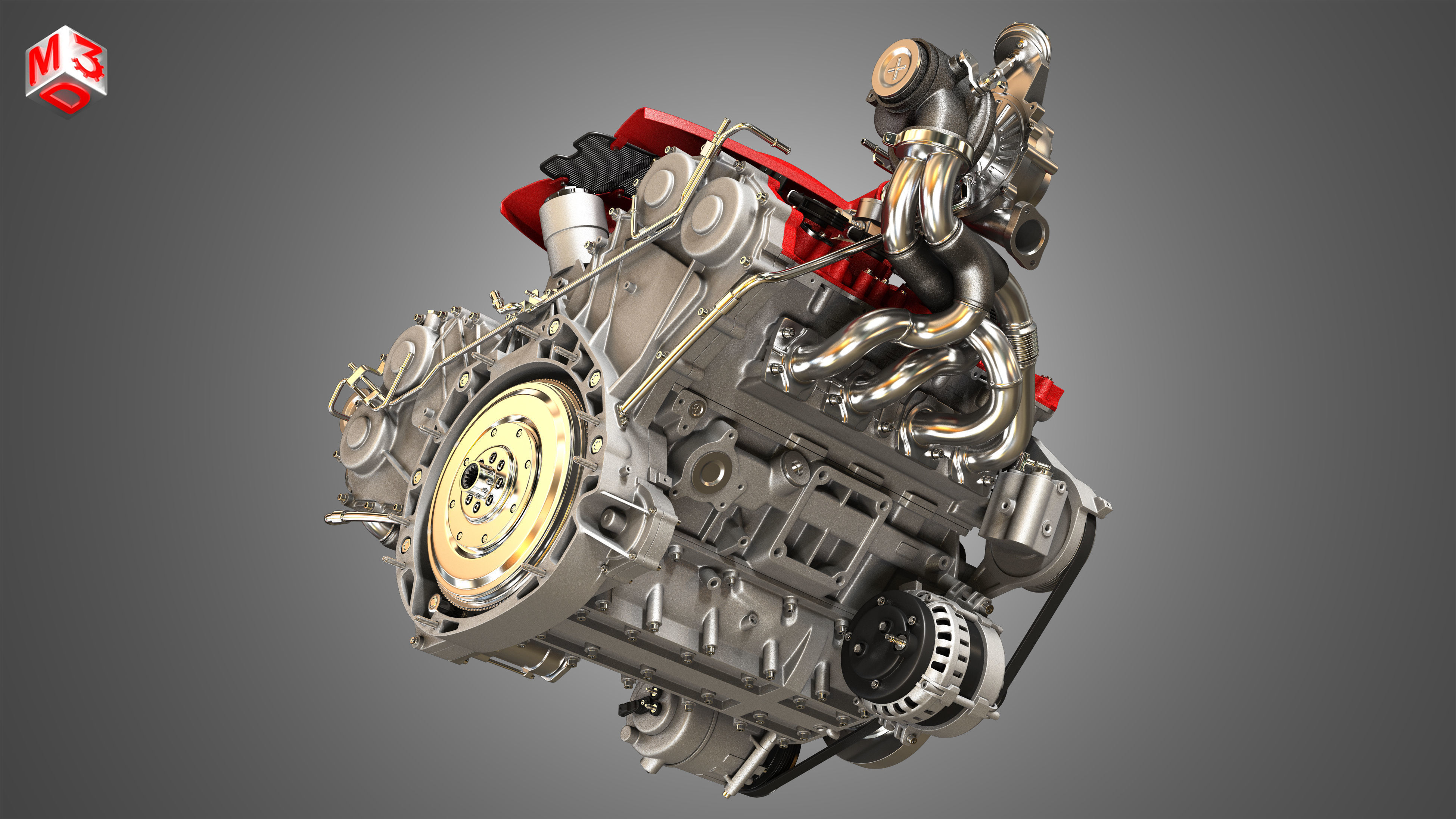 F8 Tributo Engine - V8 Twin Turbo Engine 3D model | CGTrader