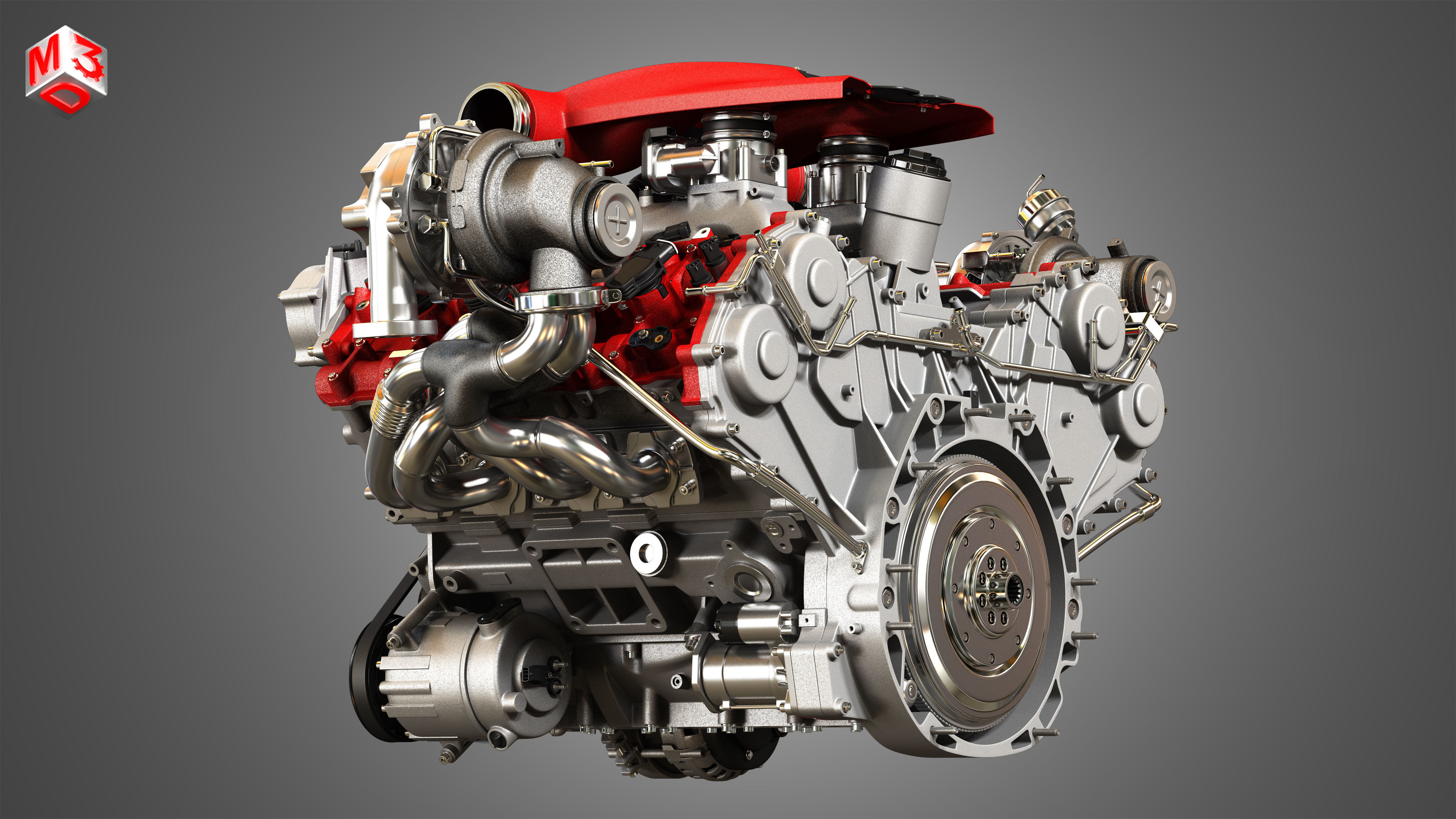 F8 Tributo Engine - V8 Twin Turbo Engine 3D model | CGTrader