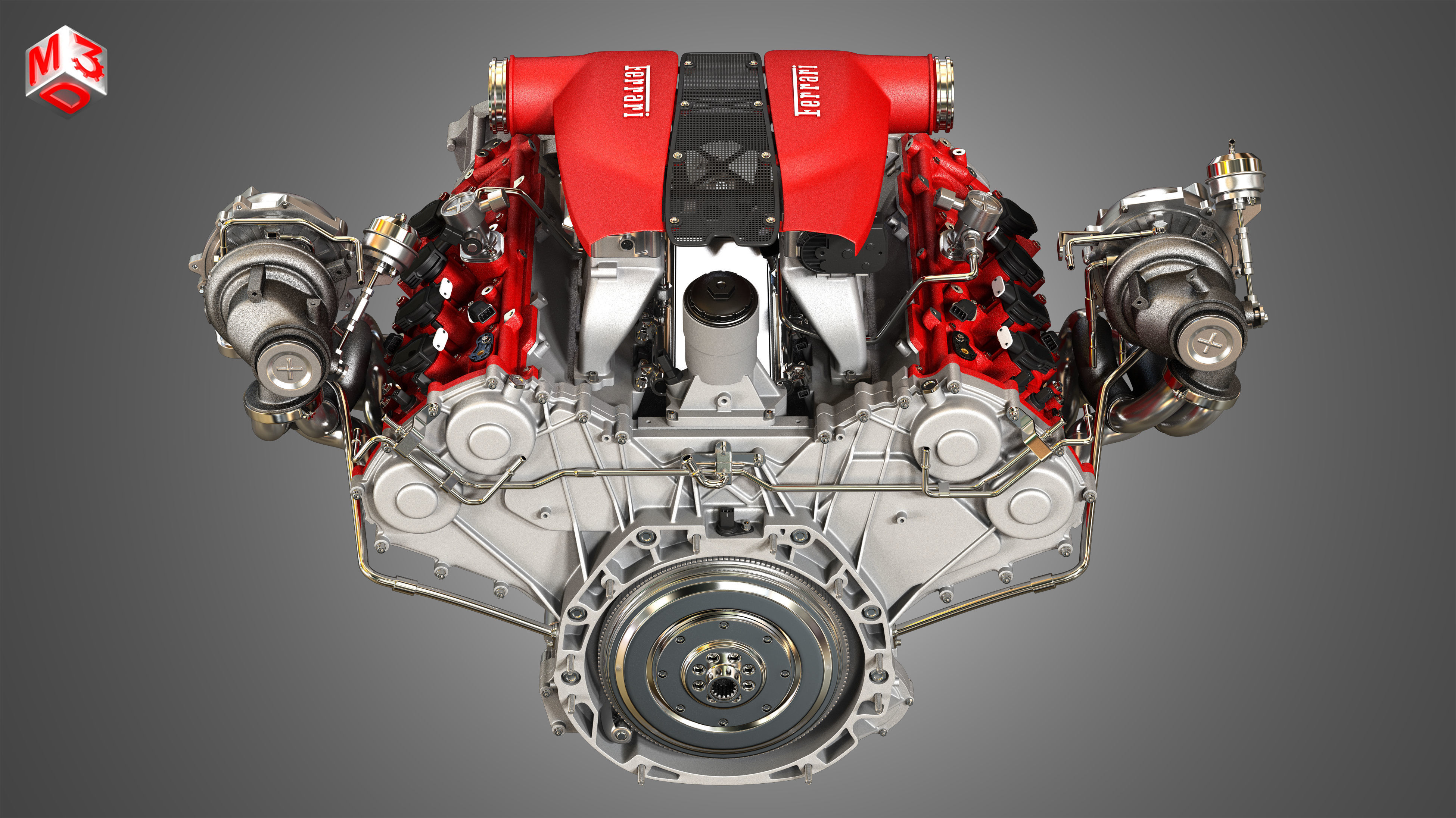F8 Tributo Engine - V8 Twin Turbo Engine 3D model | CGTrader
