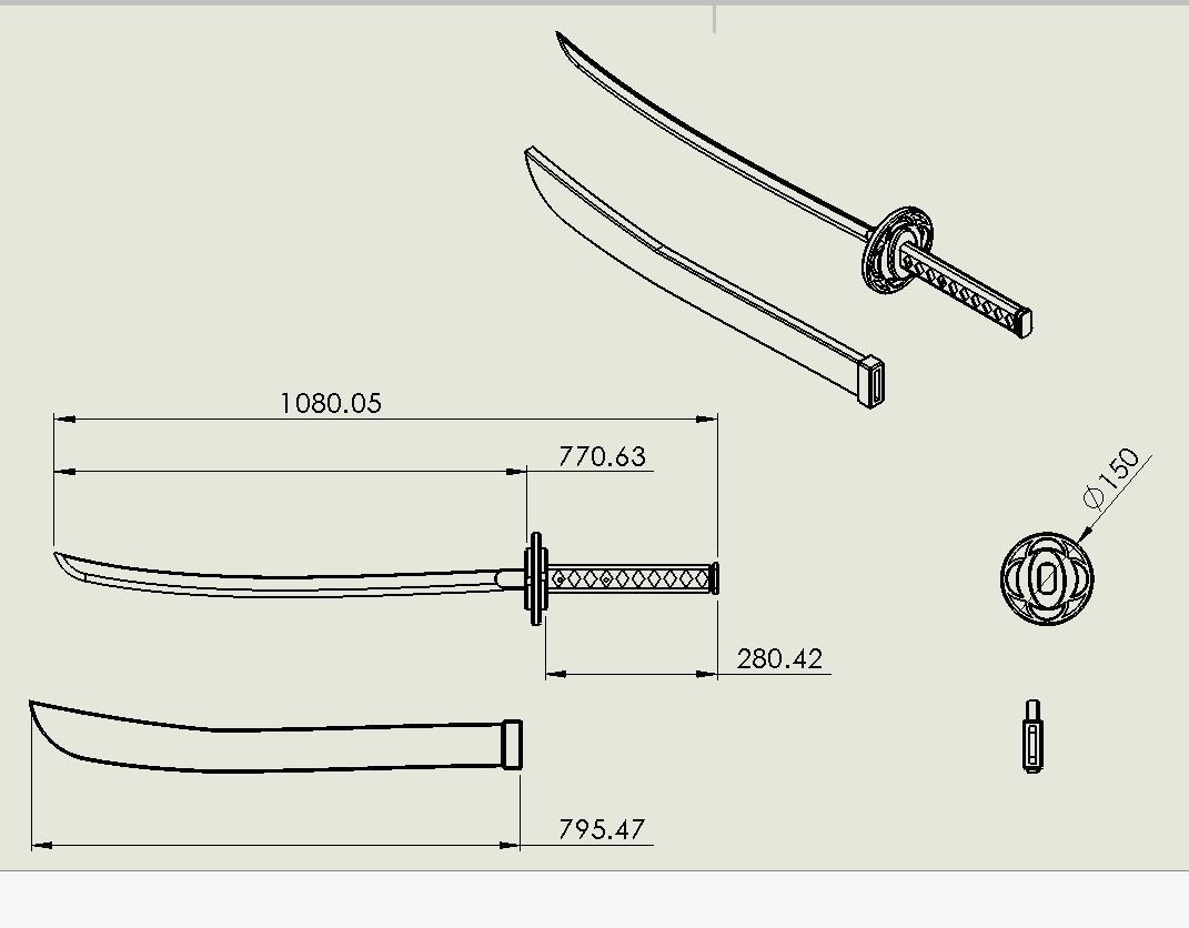 Weapon Katana Sword OBJ STL FBX 3d model Design in Solidworks 3D model ...