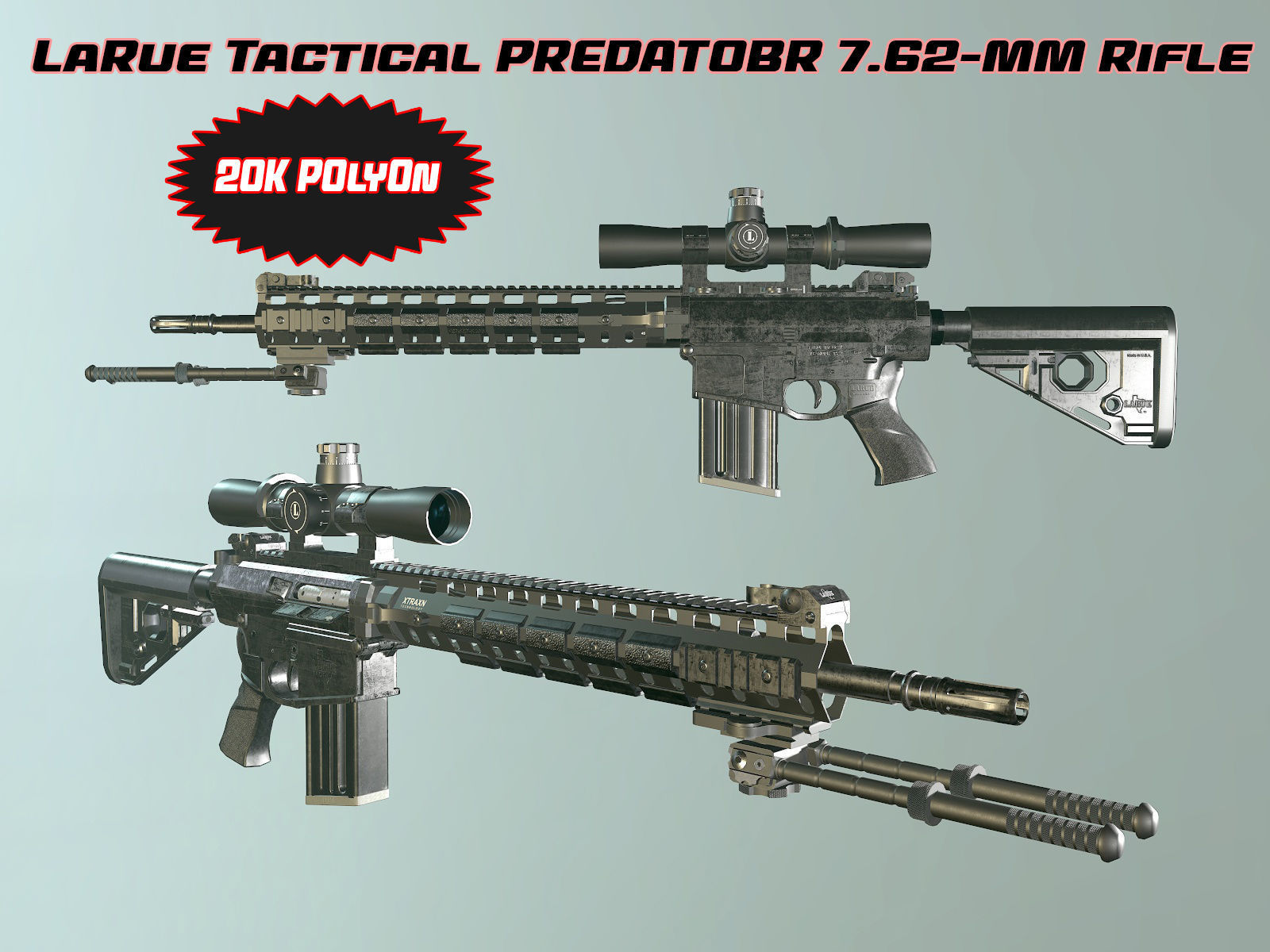 3D model LaRue Tactical PREDAT OBR 7-62mm Rifle PBR VR-AR VR / AR / low ...