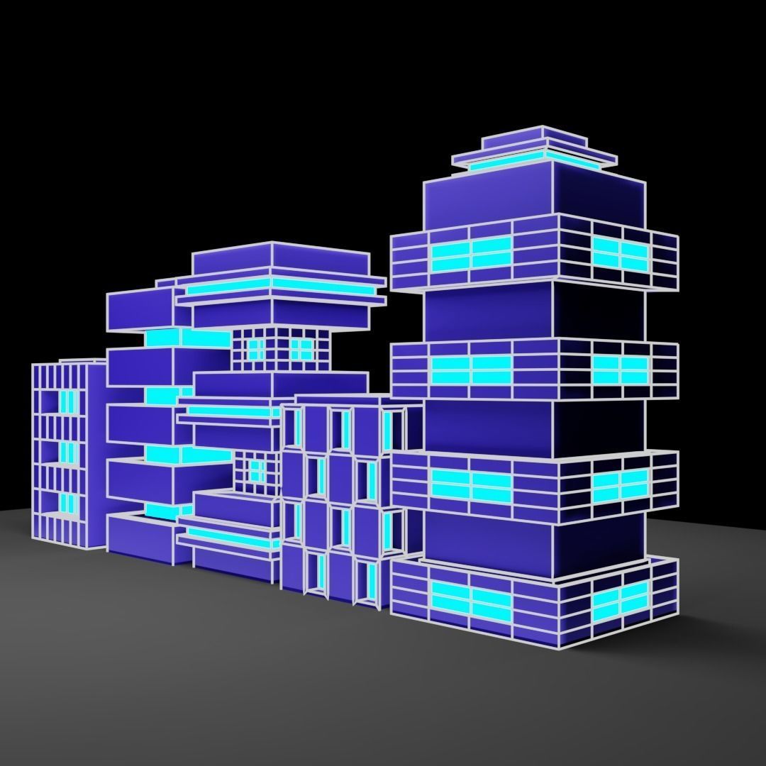 3D model FUTURISTIC LOW POLY BUILDINGS SET VR / AR / low-poly | CGTrader