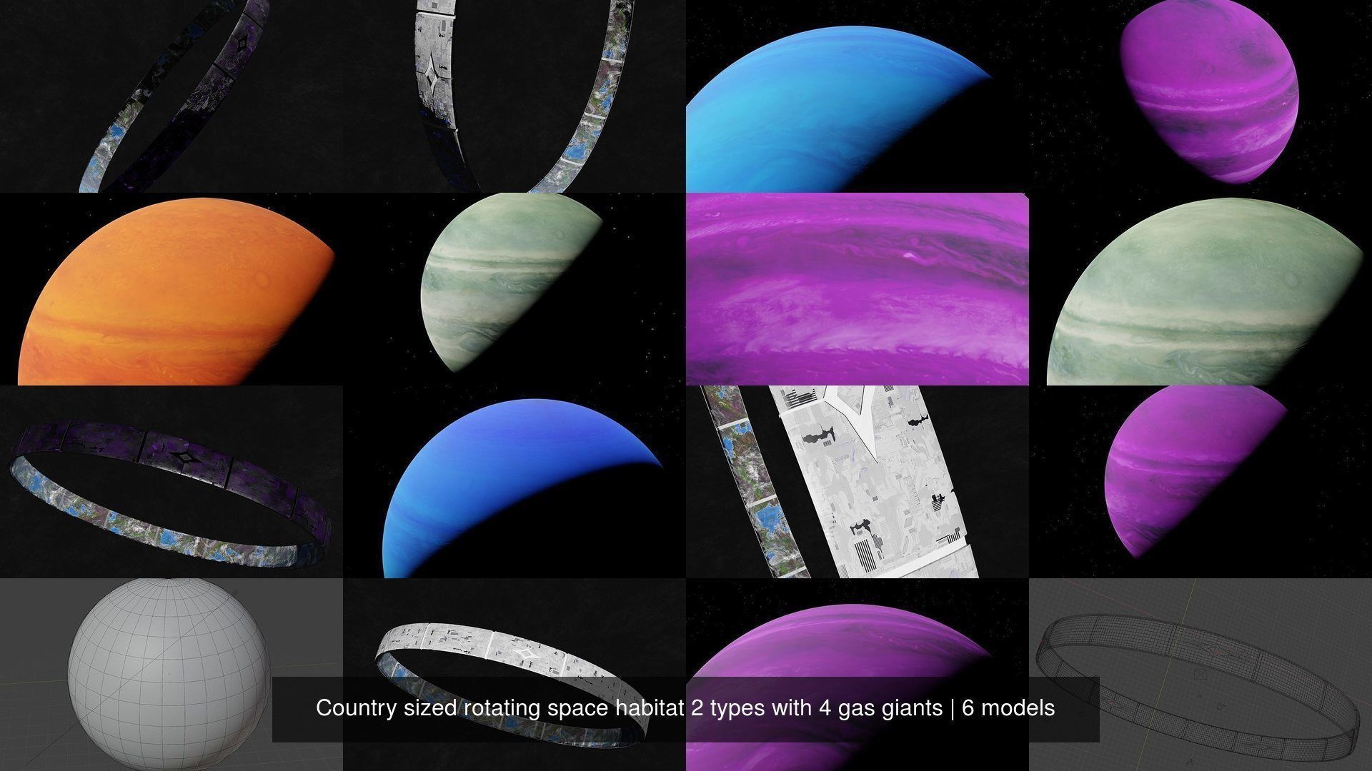 Country sized rotating space habitat 2 types with 4 gas giants 3D Model ...