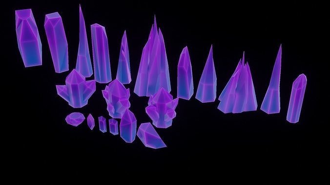 Cristal Low Poly PBR 3D Model group of crystals free VR / AR / low-poly ...