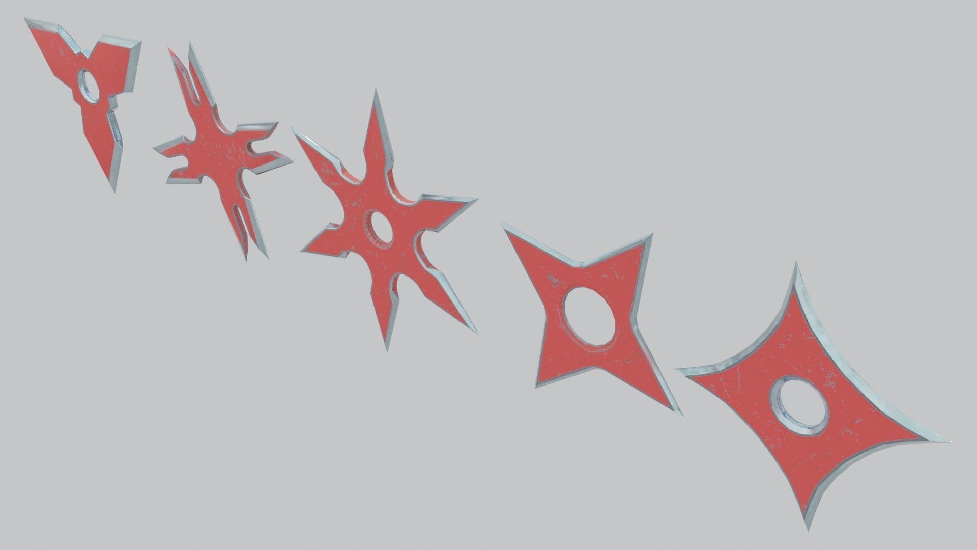 3D model Red Ninja shuriken pack VR / AR / low-poly | CGTrader