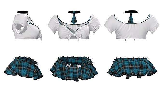 3D model Mini Skirt Tank Top and Tie Outfit VR / AR / low-poly | CGTrader