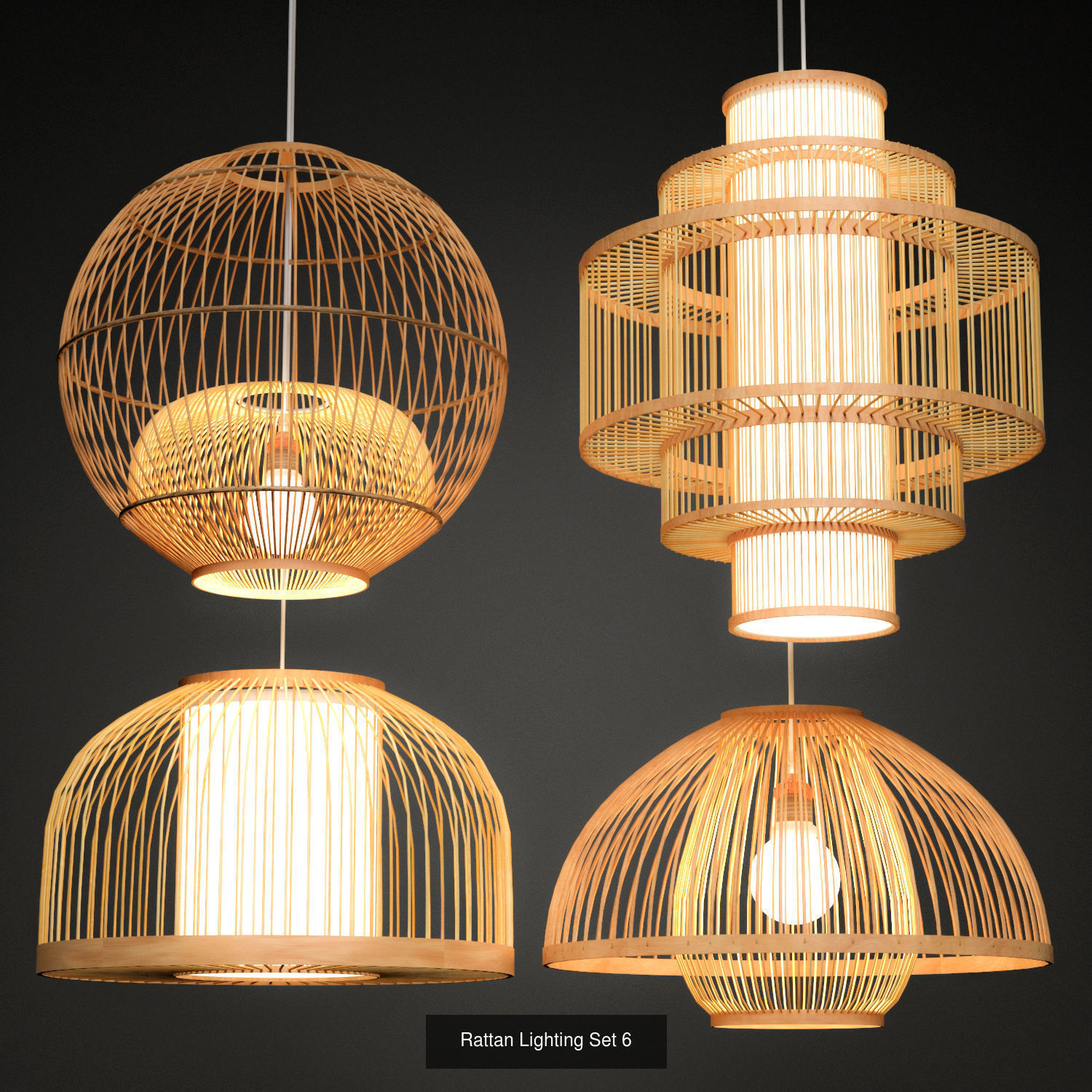 Rattan Lighting Set 3D Model Collection | CGTrader