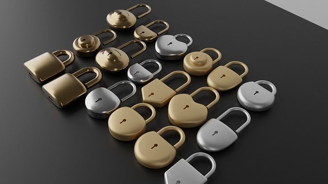 3D model Padlock Collection set of gold and silver padlocks VR / AR ...