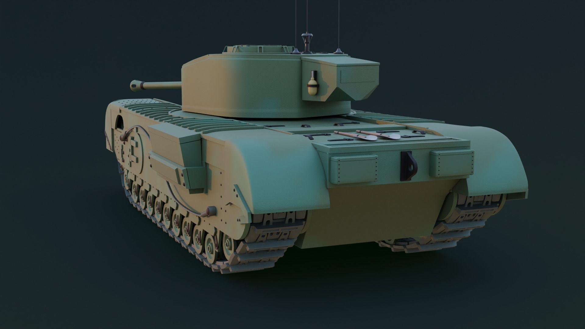 Churchill Tank - WW2 Infantry Support - Blender Rigged 3D model ...