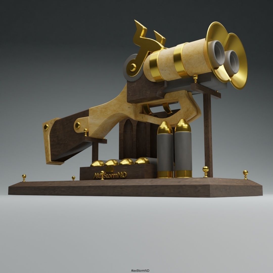Steampunk double-barreled musket 3D model 3D printable | CGTrader