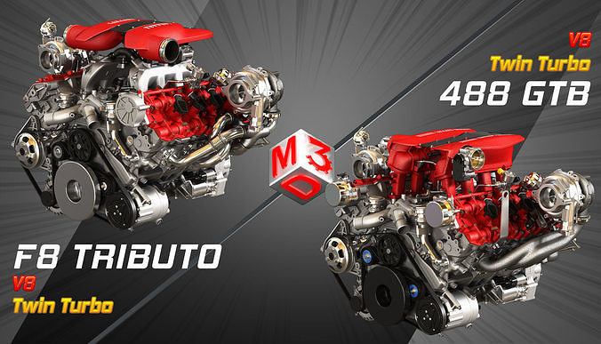 F8 Tributo - 488 GTB Engines - V8 Twin Turbo Engines 2 in 1 3D Model ...