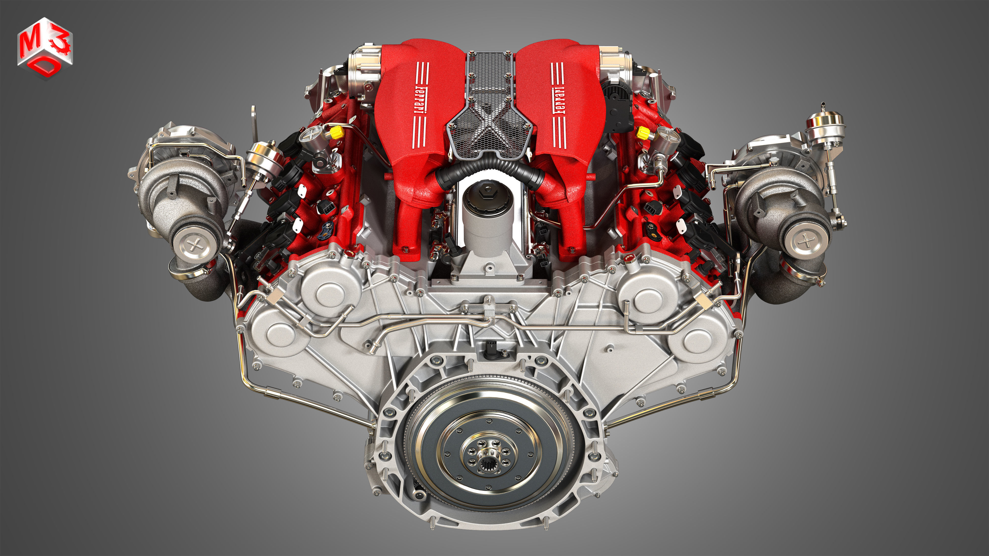 F8 Tributo - 488 GTB Engines - V8 Twin Turbo Engines 2 in 1 3D Model ...