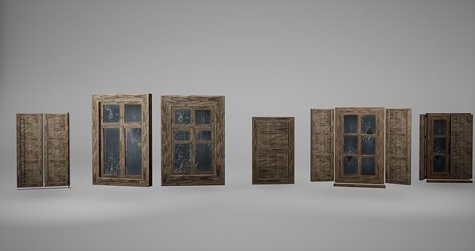 3D model Window Set Low Poly Game Ready wooden door VR / AR / low-poly ...