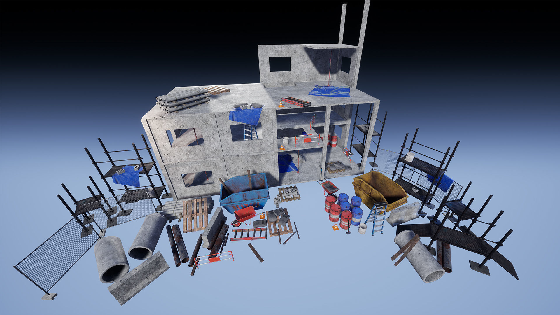 3D model Construction site props and scaffolding VR / AR / low-poly ...