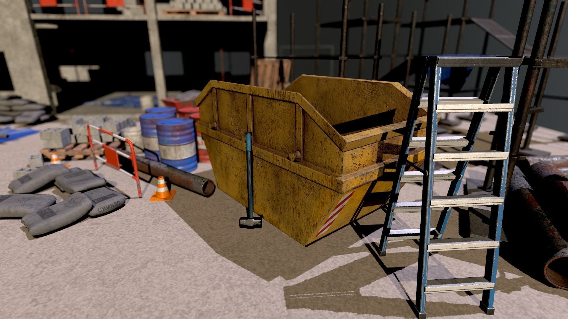 3D model Construction site props and scaffolding VR / AR / low-poly ...