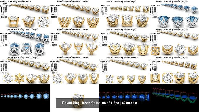 Round Ring Heads Collection of 115pc | CGTrader