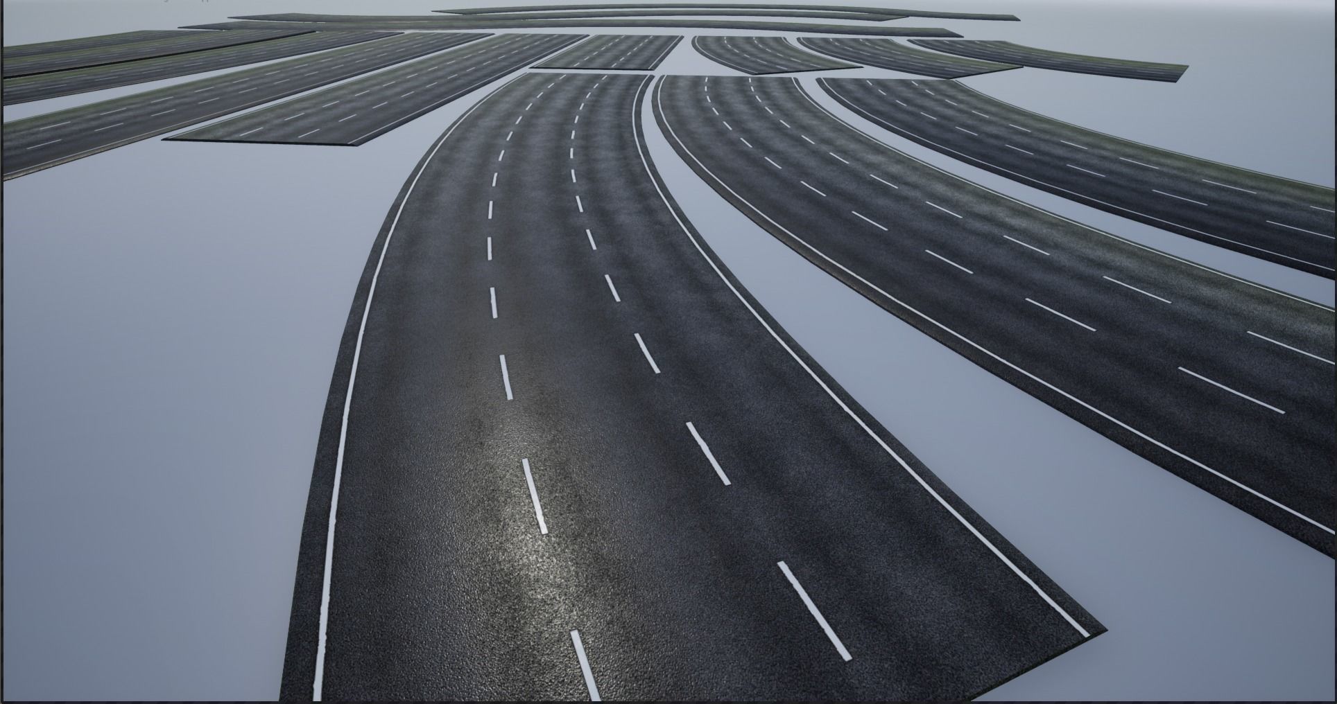 3D model PBR 4K-2K Three-Lane Highway Roads Clean VR / AR / low-poly ...