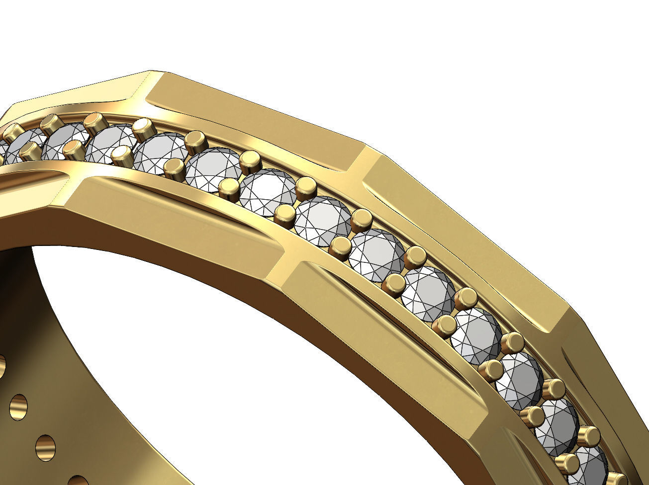 Faceted wide diamond line band US size 6 7 8 3D model 3D printable ...