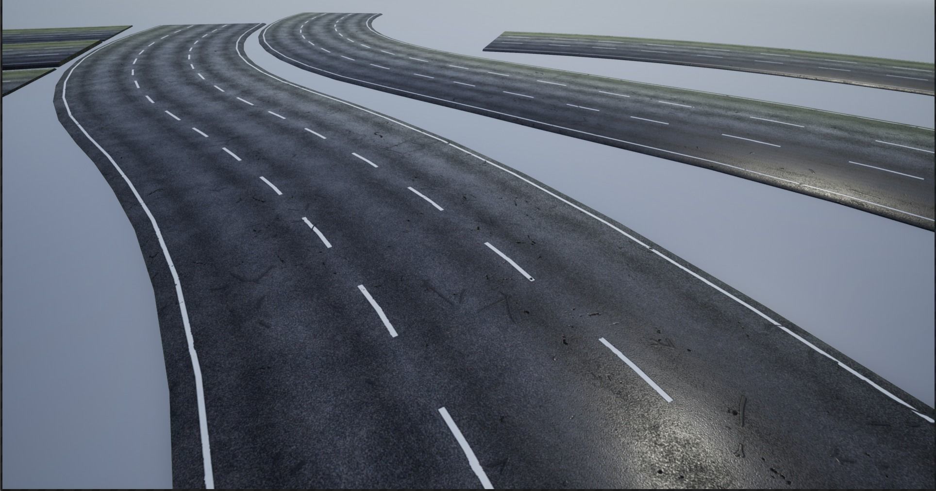 3D model PBR 4K-2K Three-Lane Cracked Highway Roads VR / AR / low-poly ...