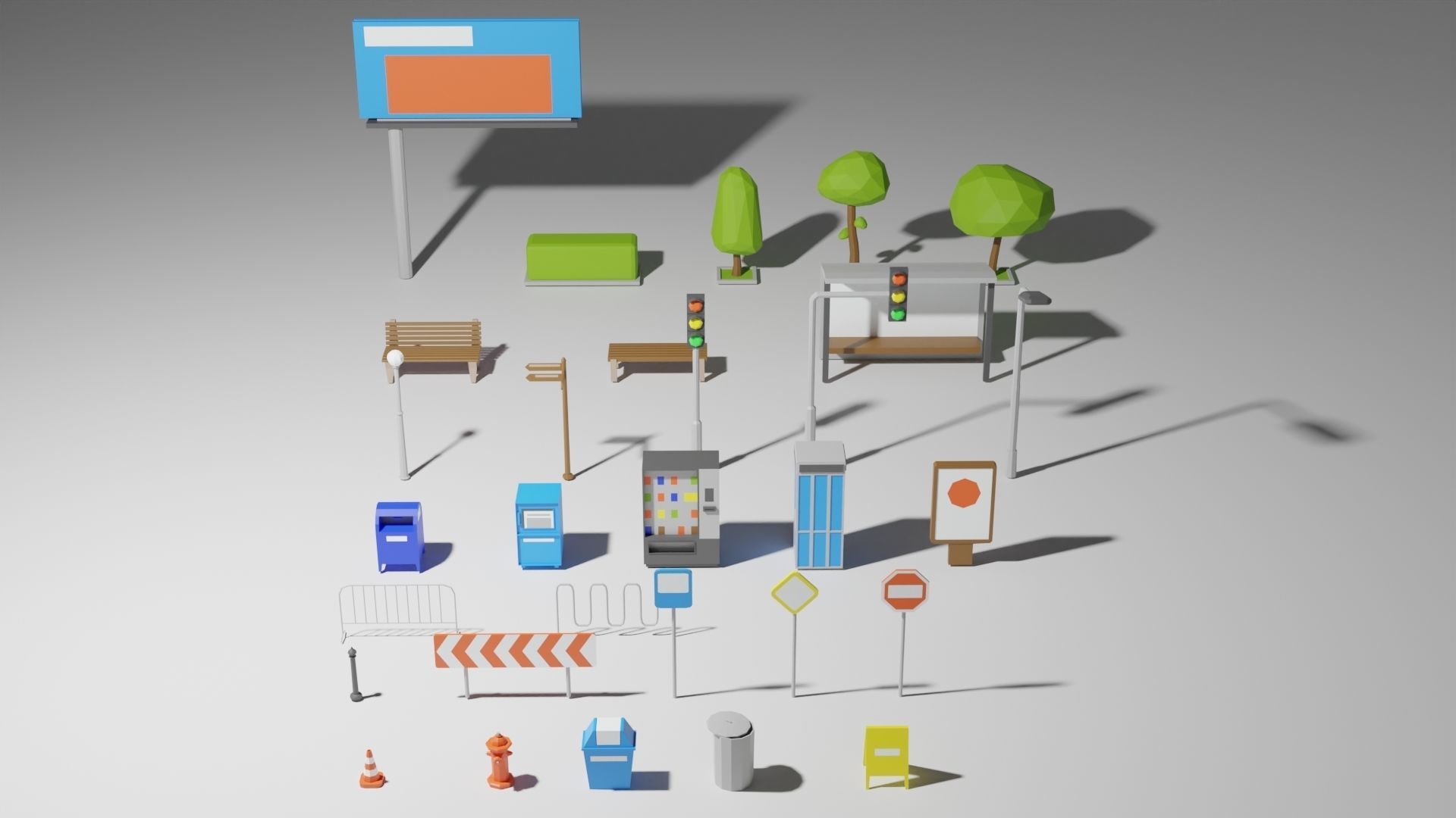 3D model 30 Low Poly Street Assets VR / AR / low-poly | CGTrader