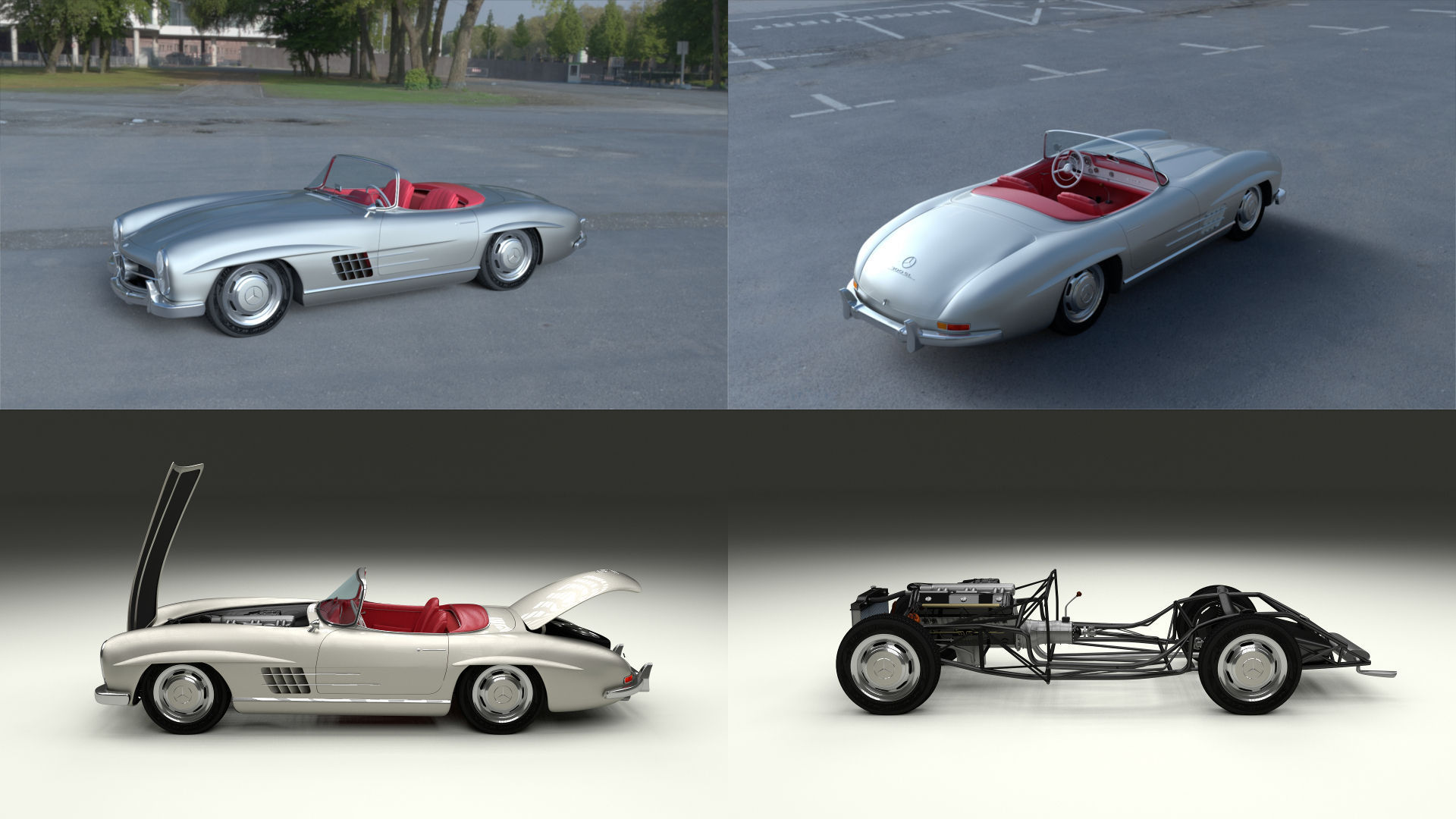 Fully Modelled Mercedes 300SL Roadster Silver HDRI 3D model | CGTrader