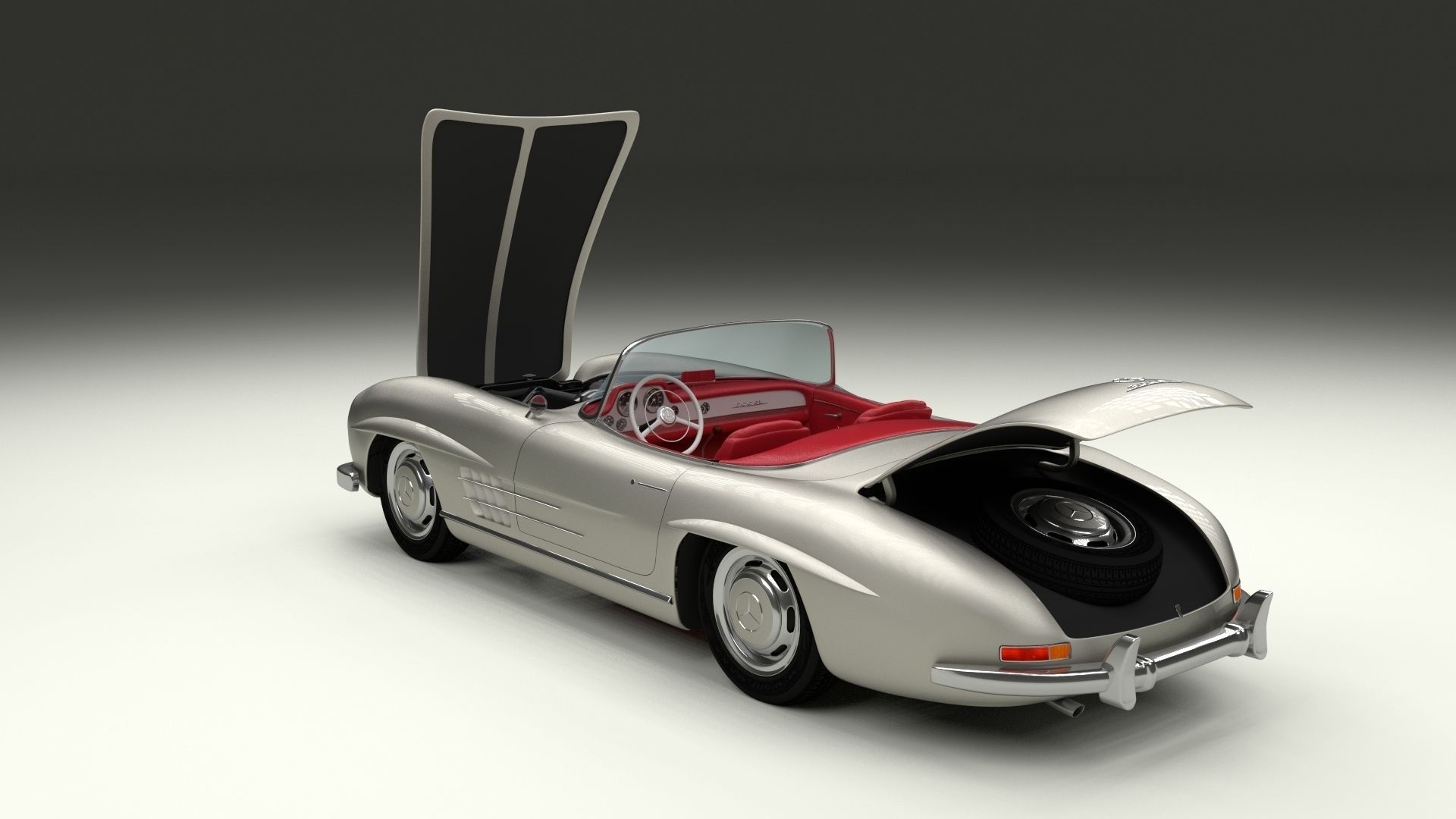 Fully Modelled Mercedes 300SL Roadster Silver HDRI 3D model | CGTrader