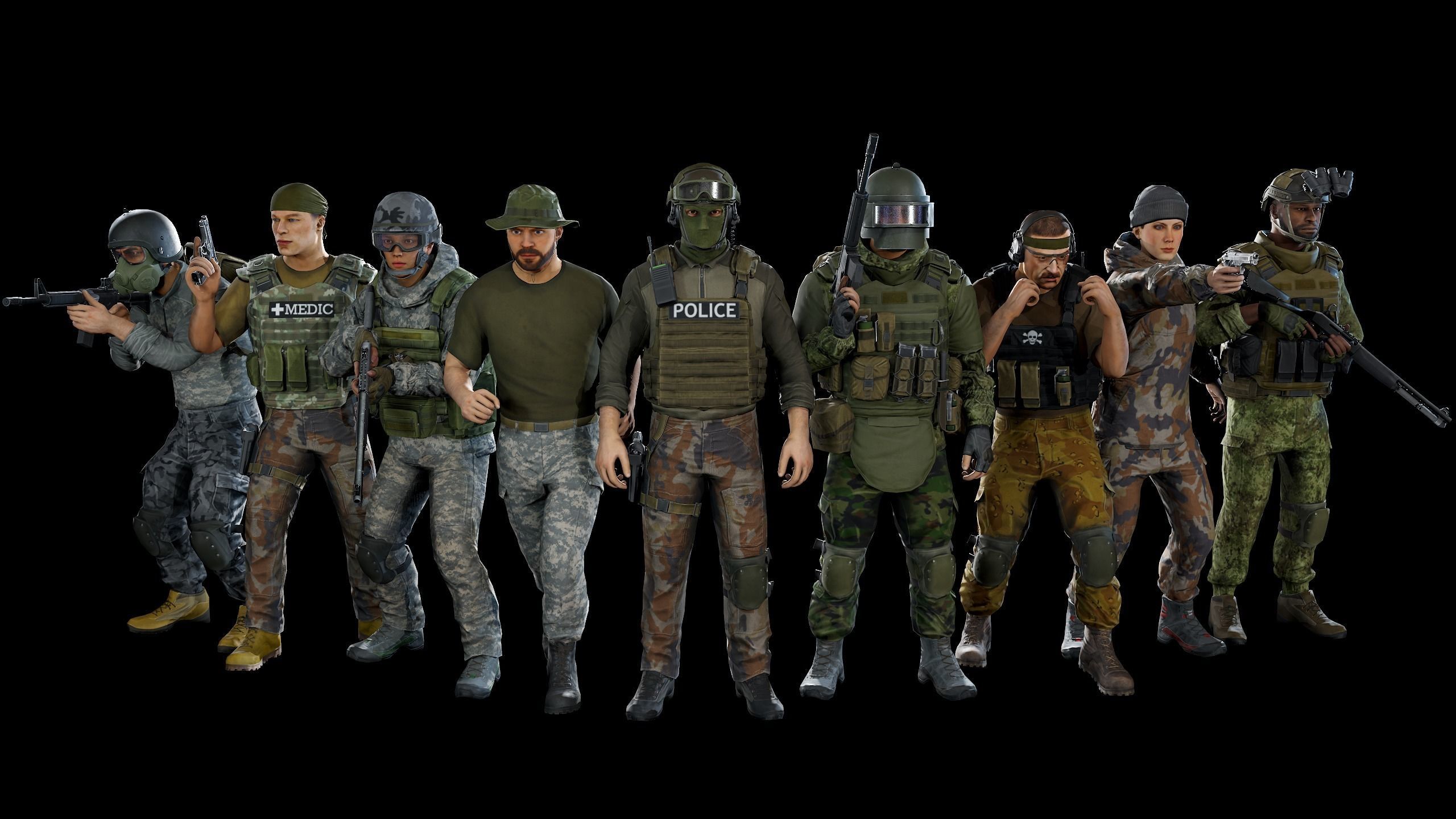 3D model Modular military character 2 VR / AR / low-poly rigged ...