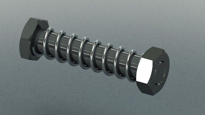 Spring with nut and bolt free 3D model | CGTrader