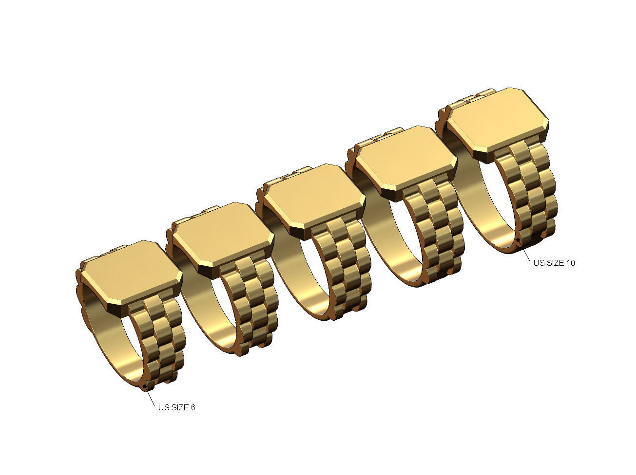 Presidentail link rectangular tag signet ring US size 6to10 3D model 3D ...