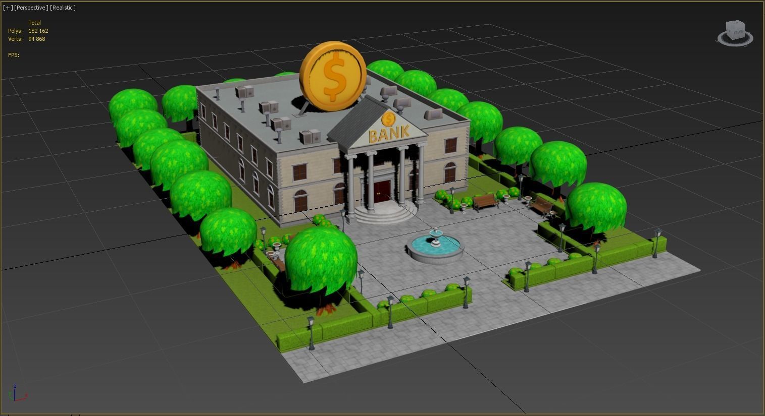 3D model Stylized Bank Exterior VR / AR / low-poly | CGTrader