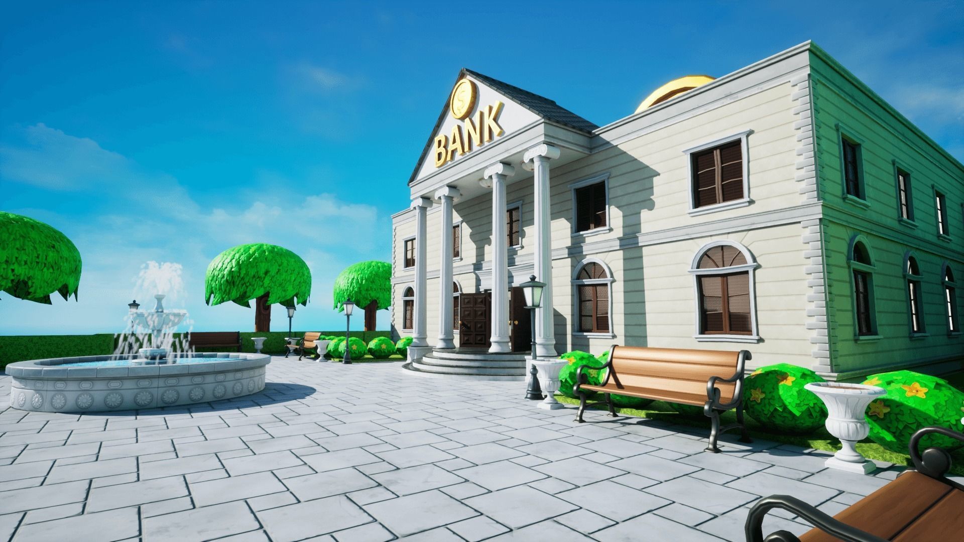 3D model Stylized Bank Exterior VR / AR / low-poly | CGTrader