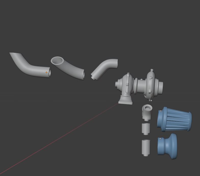 TURBOCHARGER SET WITH 3 EXHAUST TIPS 3D model 3D printable | CGTrader