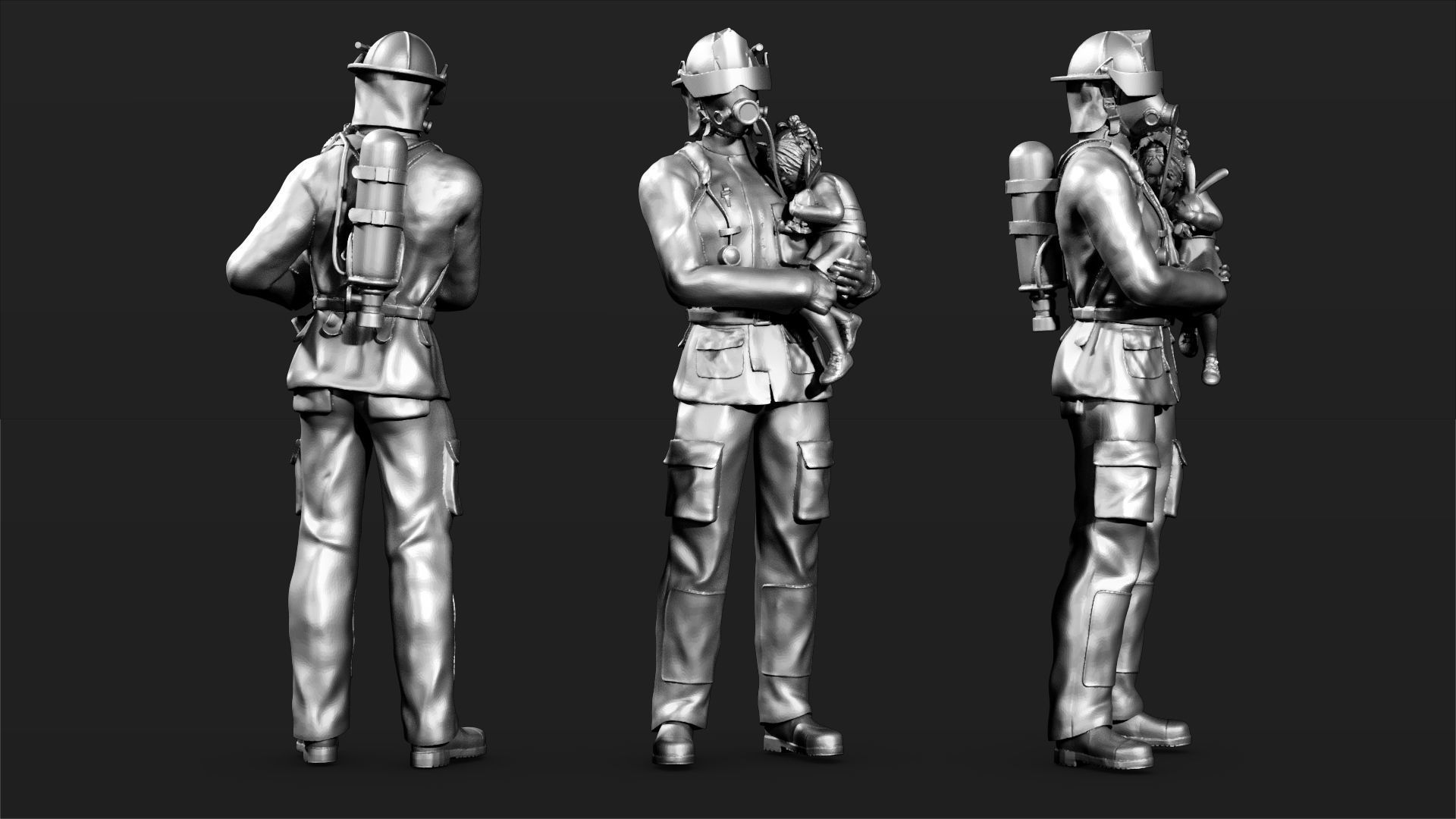 Fireman figures Set 01 3D model 3D printable | CGTrader