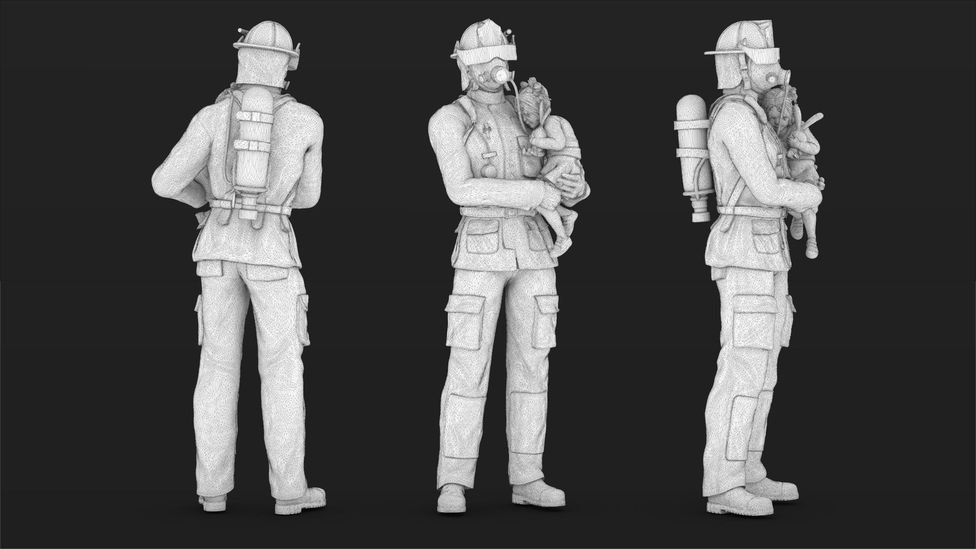 Fireman figures Set 01 3D model 3D printable | CGTrader
