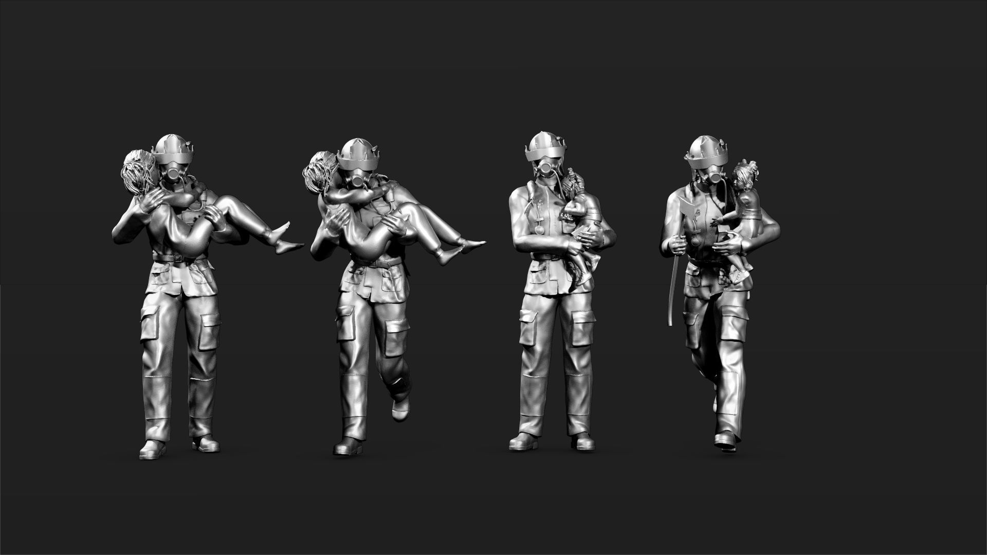 Fireman figures Set 01 3D model 3D printable | CGTrader