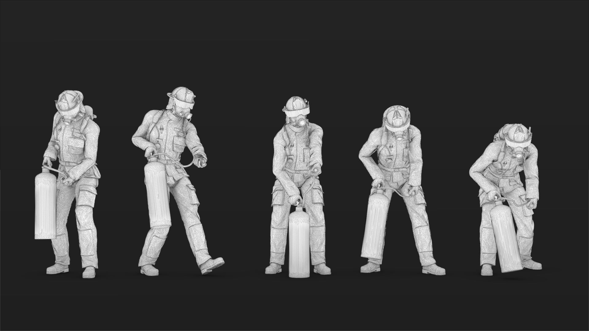 Fireman figures Set 02 3D model 3D printable | CGTrader