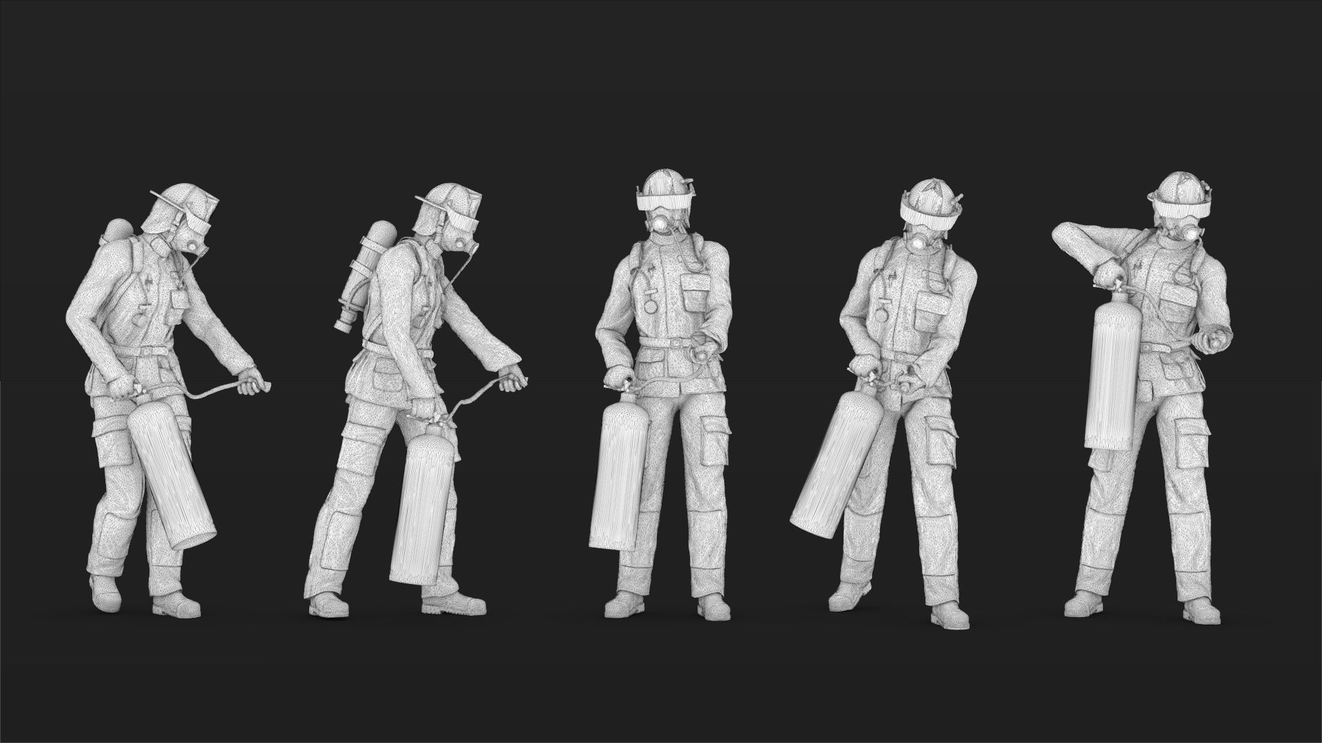 Fireman figures Set 02 3D model 3D printable | CGTrader