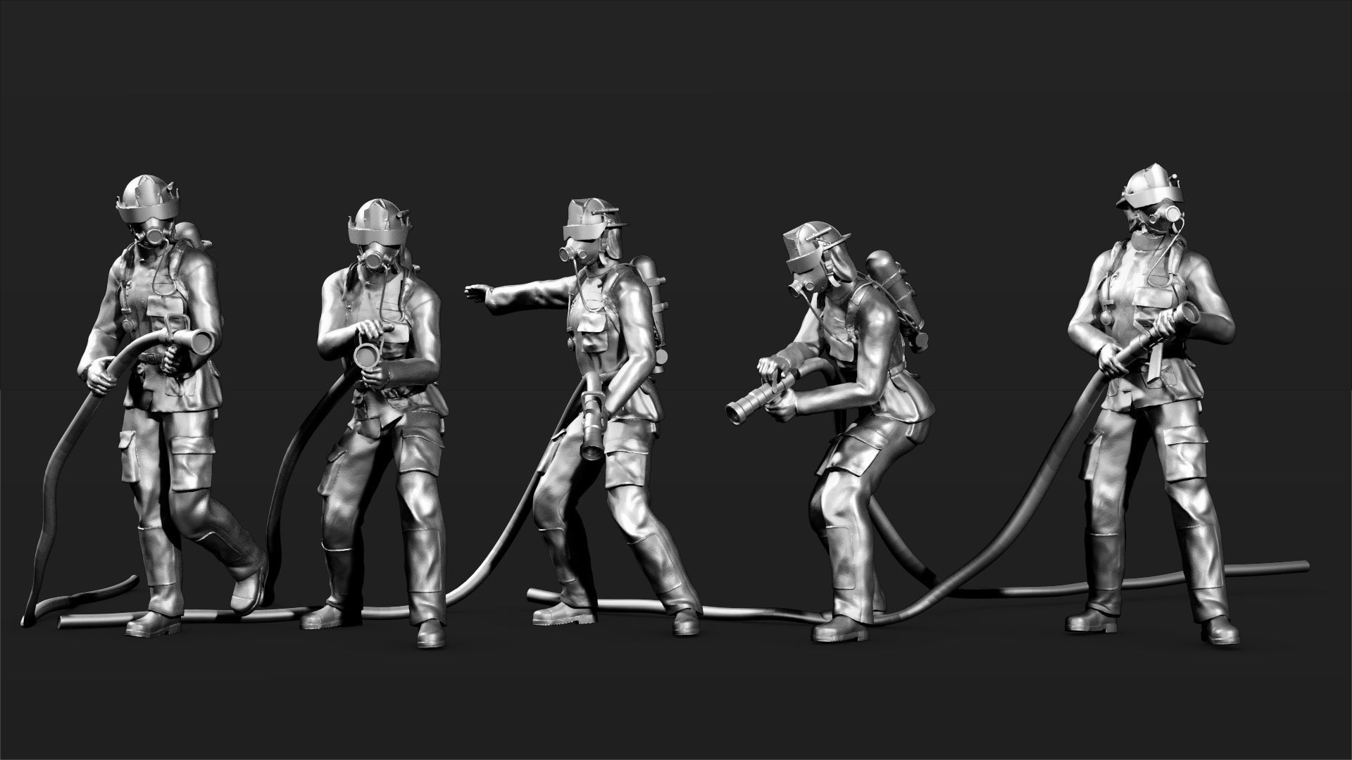 Fireman figures Set 02 3D model 3D printable | CGTrader