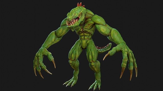 3D model Fantasy crocodile monster creature VR / AR / low-poly rigged ...
