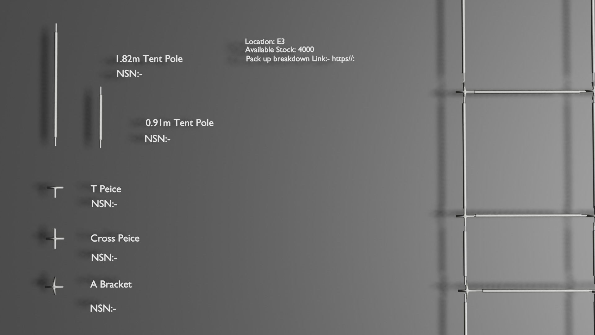 6ft and 3 ft Poles and Brackets 24 x 18 Military Tent Frame free VR ...