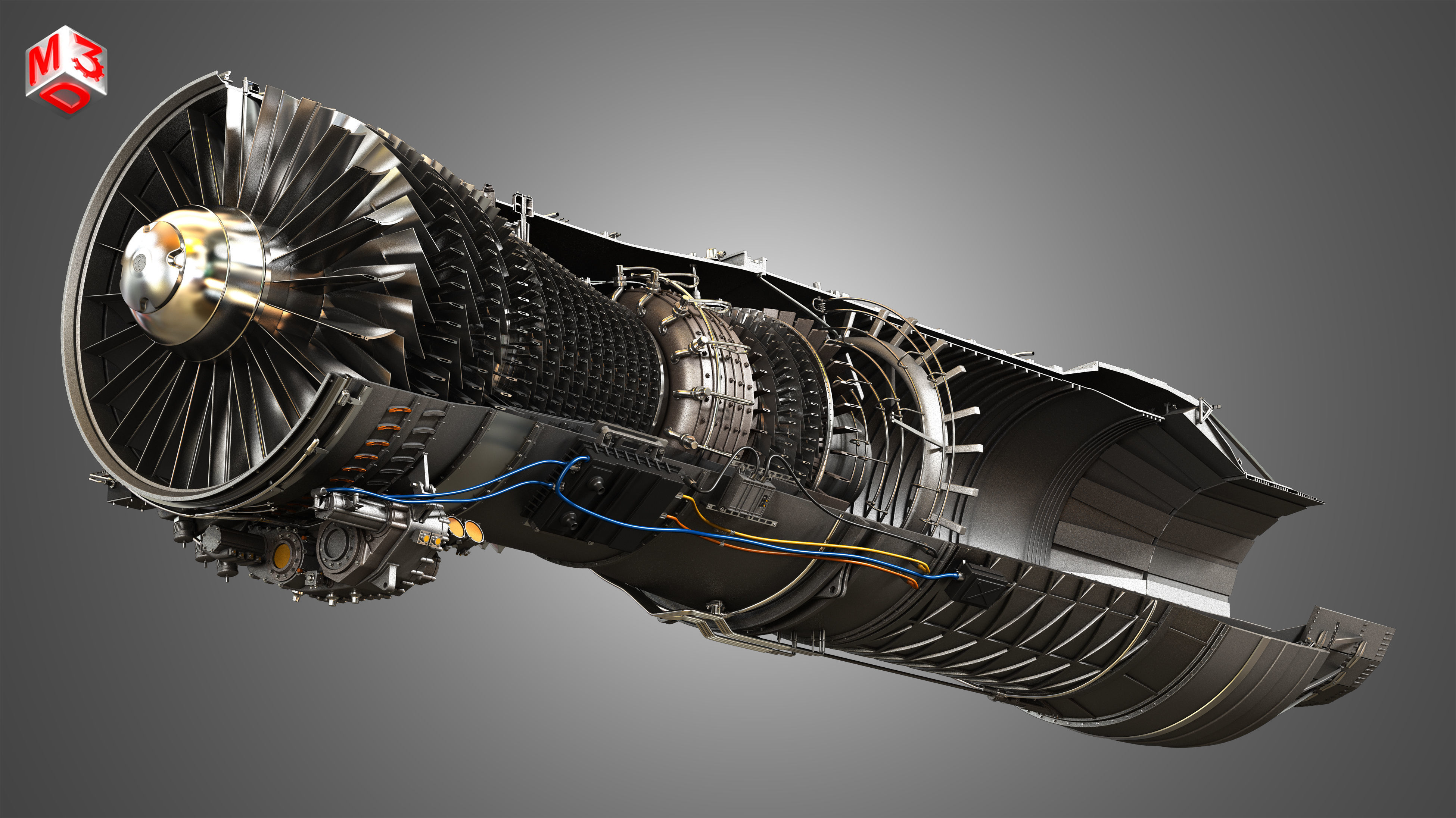 F100 - PW - 220 Turbofan Engine - Cutaway 3D model | CGTrader