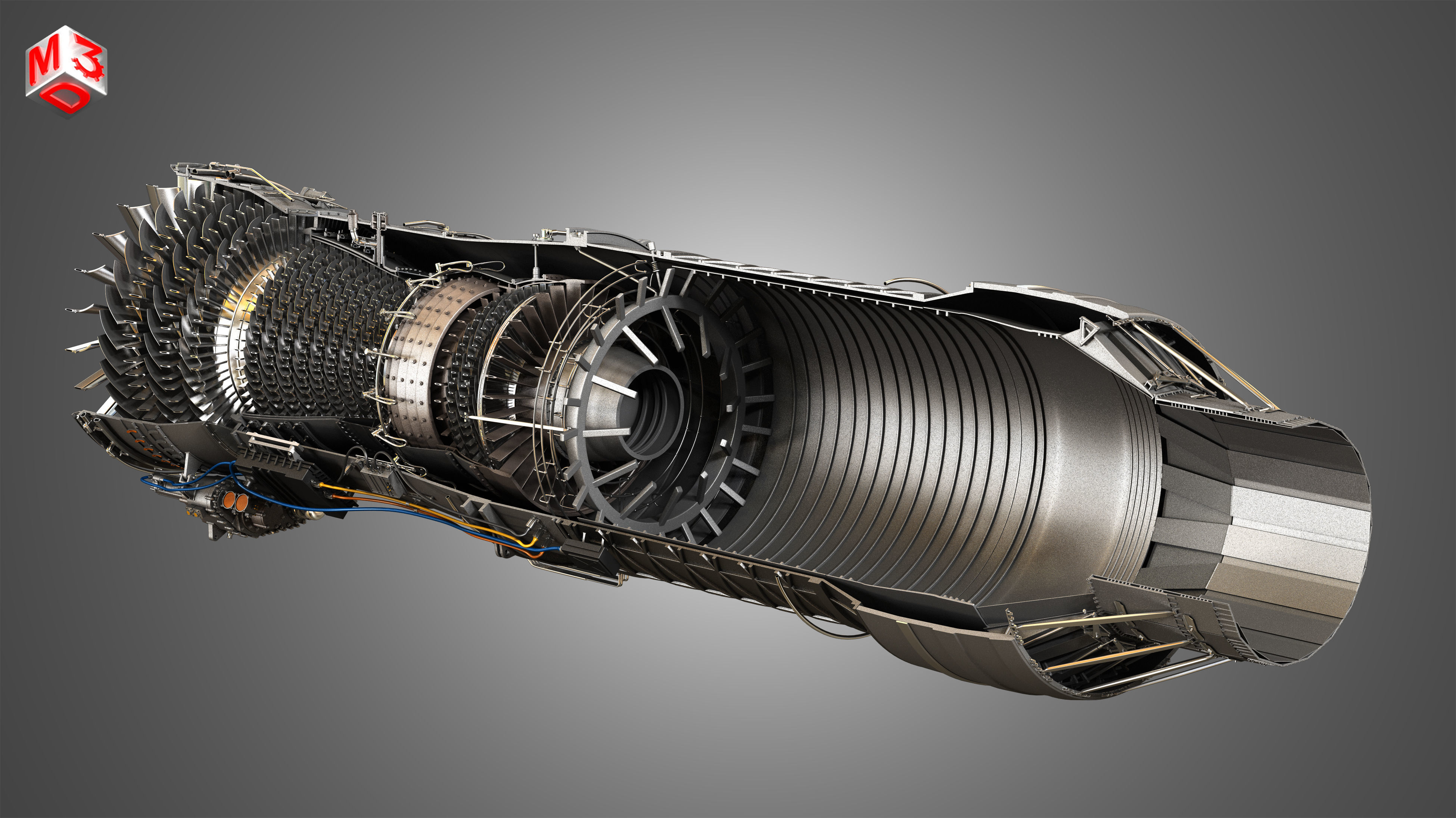 F100 - PW - 220 Turbofan Engine - Cutaway 3D model | CGTrader