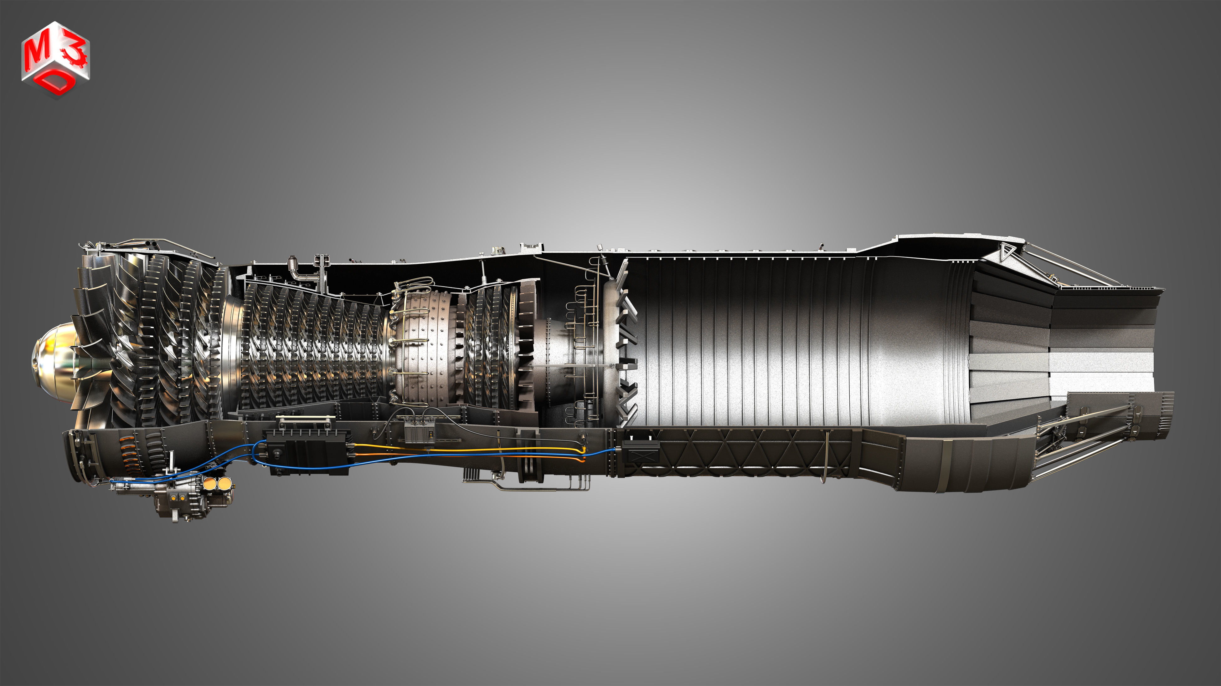 F100 - PW - 220 Turbofan Engine - Cutaway 3D model | CGTrader