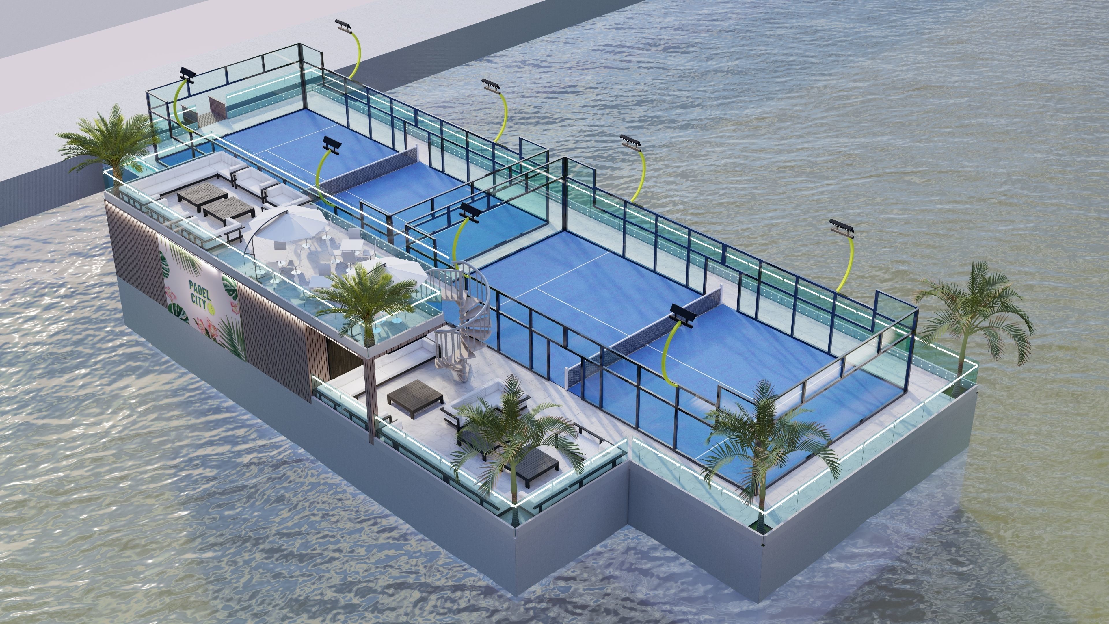 Real Project Padel City with Pubs 3D model animated | CGTrader