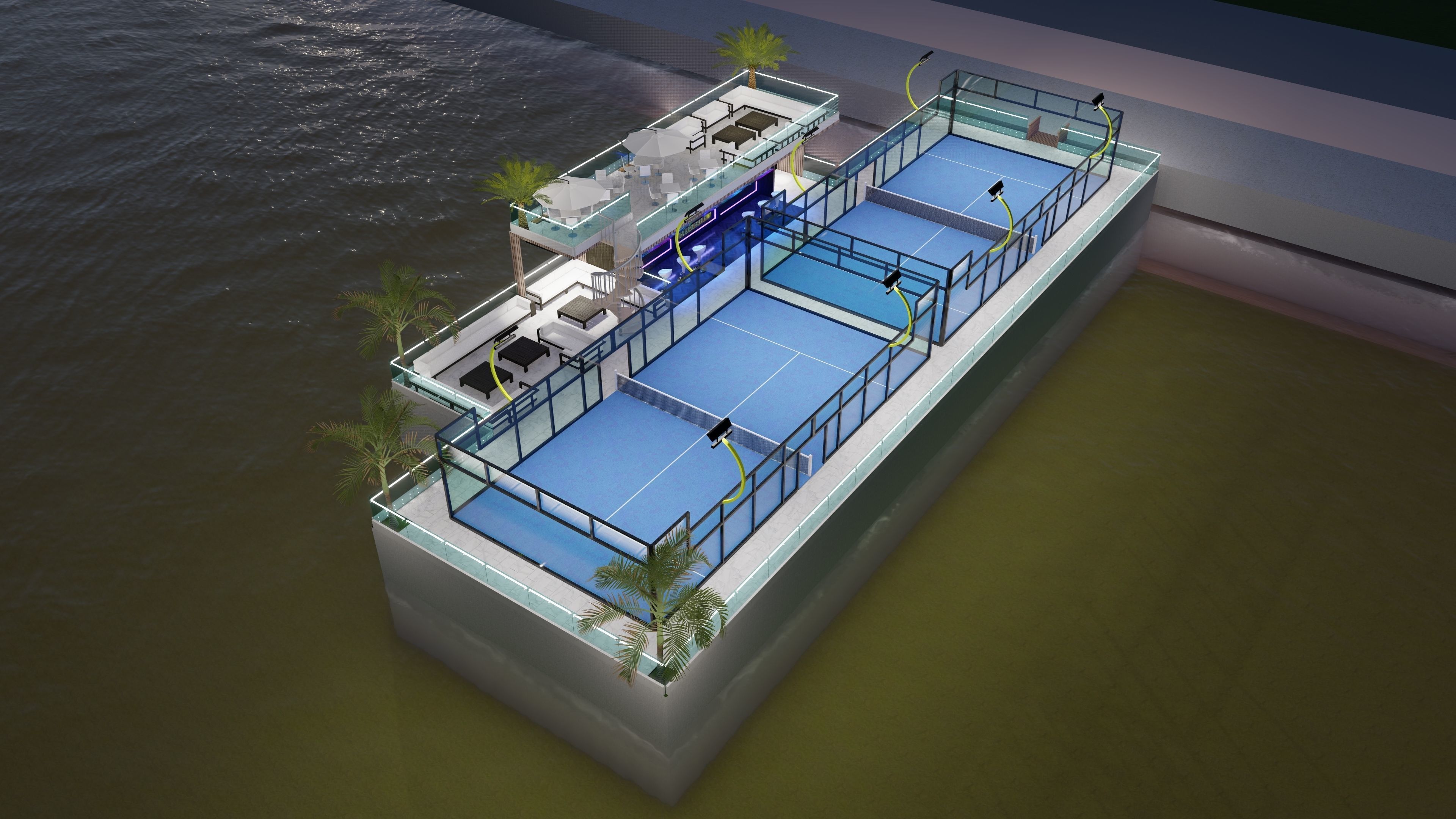 Real Project Padel City with Pubs 3D model animated | CGTrader