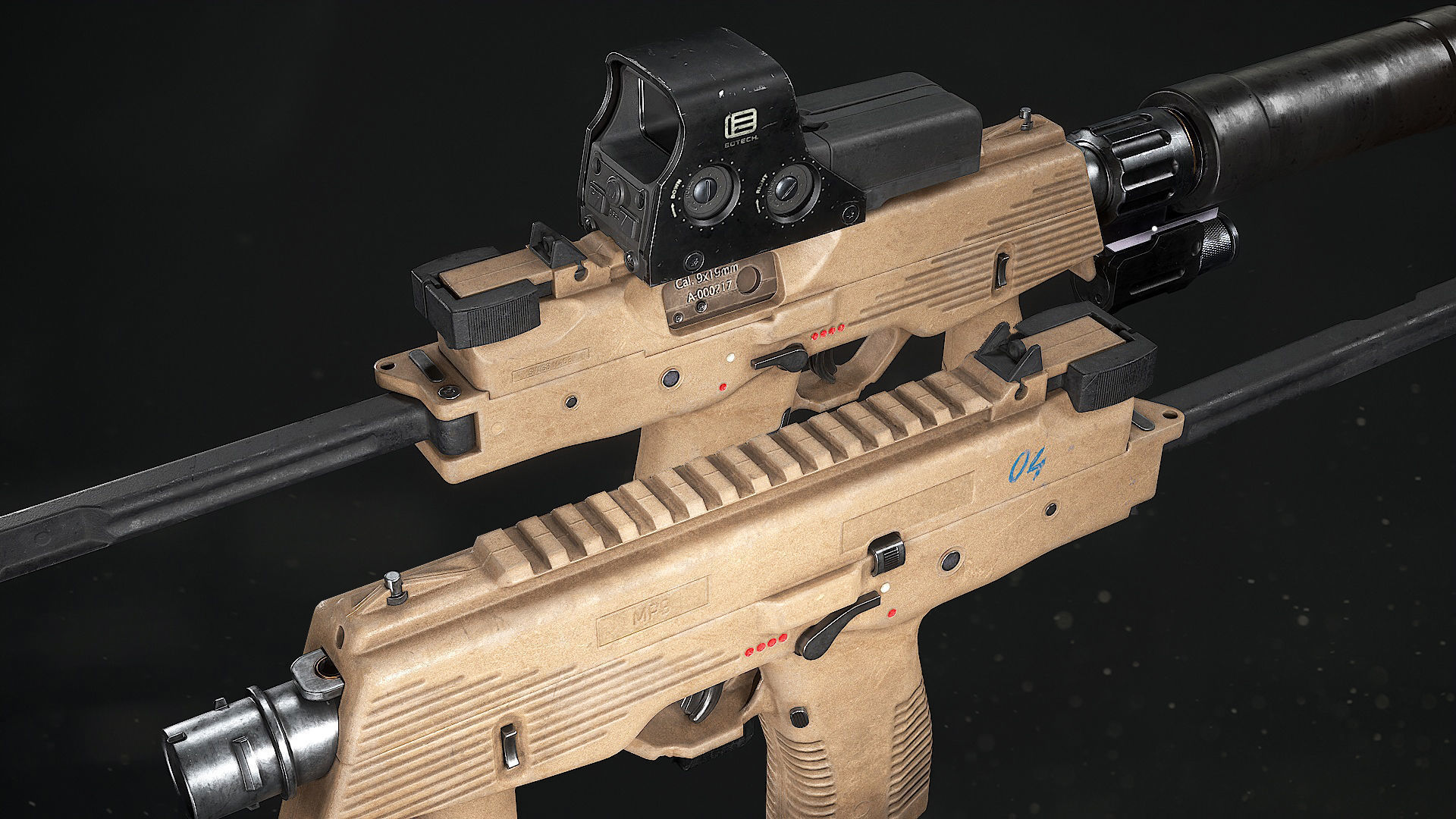 MP9 and Eotech 552 sight - Game Ready PBR Asset low poly 3D model ...